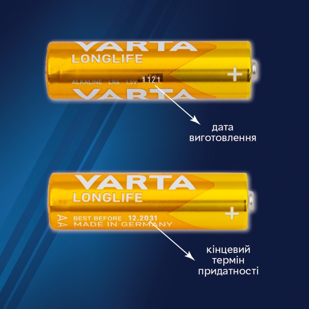 Батарейка Varta Longlife AA BLI 4 Alkaline (04106101414) (4008496525157 ...