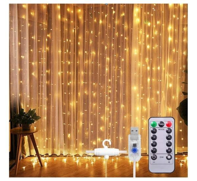 Светодиодная гирлянда штора занавес "Роса" 3*3метра 300LED USB WW ...