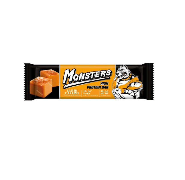 Протеиновый батончик Monsters Protein Bar 40 г Солёная карамель – фото ...