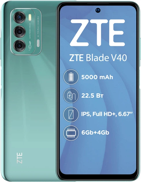 Мобильный телефон ZTE Blade V40 6/128GB Green – фото, отзывы ...