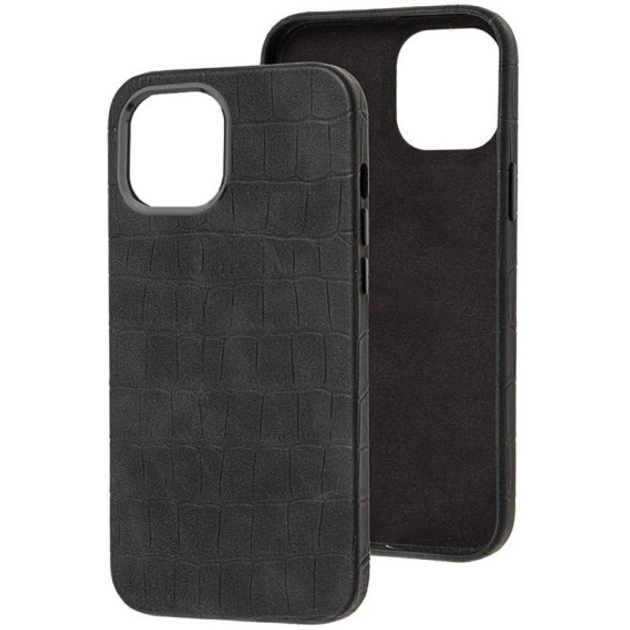 Кожаный чехол Croco Leather для Apple iPhone 14 Pro Max (6.7") (Черный ...