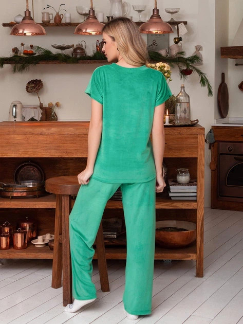 Піжама (футболка + штани) жіноча великих розмірів велюрова ISSA PLUS 13667 3XL Зелена ...