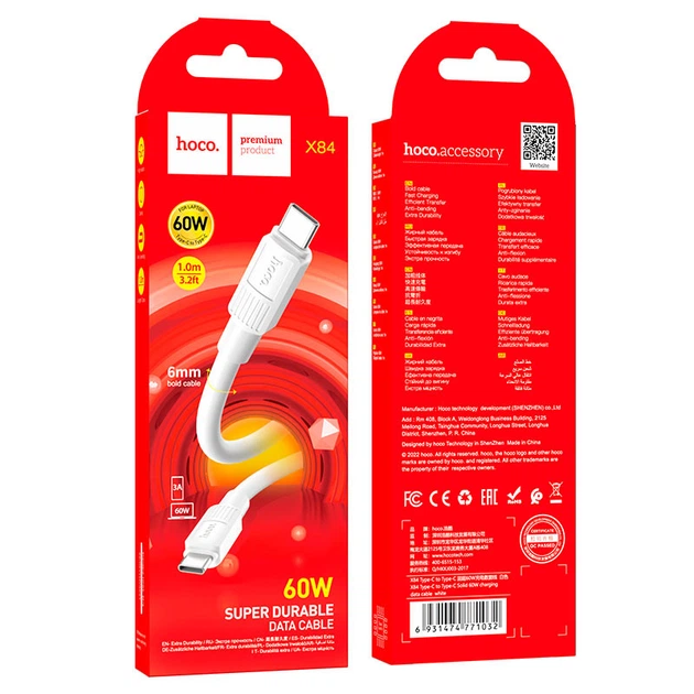 Кабель HOCO X84 Solid Type-C - Type-C (3A-60W-1M) Білий – фото, відгуки ...