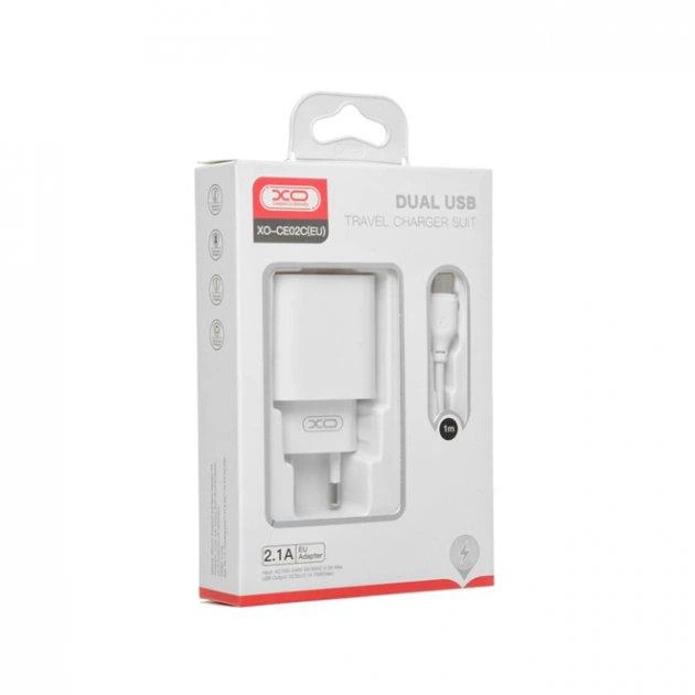 Зарядное устройство USB XO CE02C 2.1A 2 Usb + кабель Type-C White – фото, отзывы, характеристики ...