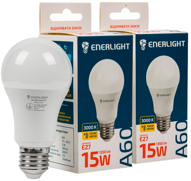 Світлодіодна лампа Enerlight A60 15W 3000K E27 (A60E2715SMDWFRW) 2 шт ...