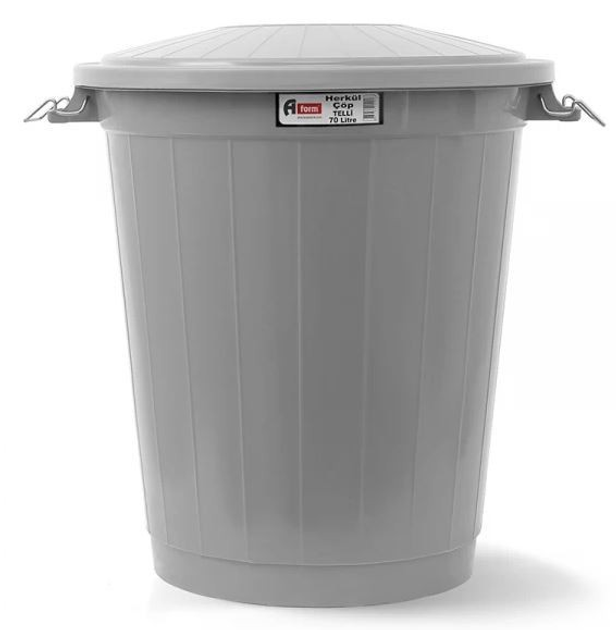 Мусорный бак с крышкой Afacan Plastic объем 70 л, пластиковый, серый ...