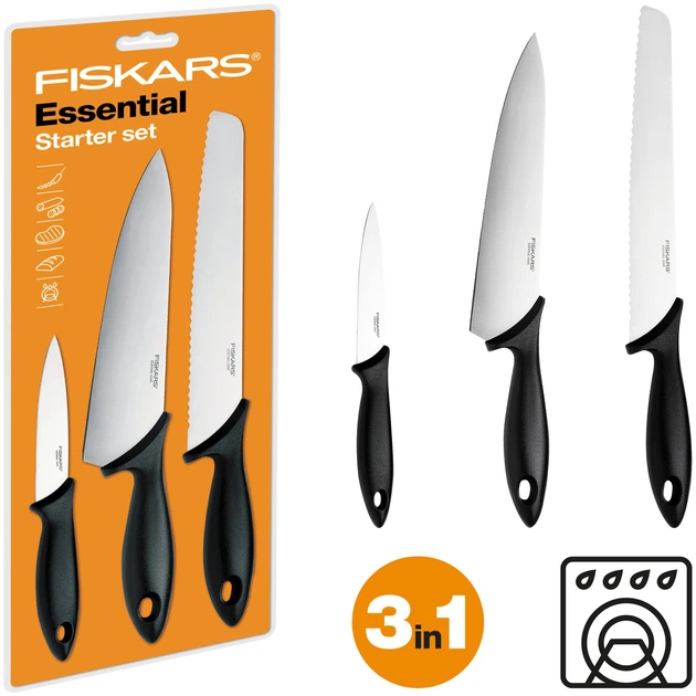 Набор ножей Fiskars Essential Starter блистер 3 шт (1023784) – купить онлайн на ROZETKA