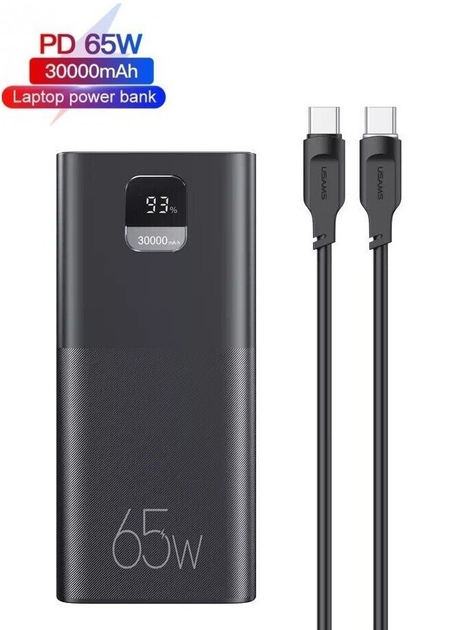 Павербанк Usams 65W Quick Charge 30000mAh + кабель USB-C 100W для ...