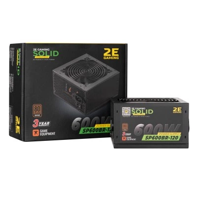 Блок живлення 2E GAMING SOLID POWER (600W), >85, 80+ Bronze, 120mm, 1xMB 24pin(20+4), 1xCPU 8pin ...