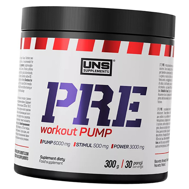 Предтрен для пампа с кофеином, Pre Workout Pump, UNS 300г (11115005 ...