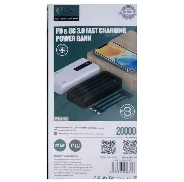 Универсальный Power Bank Inkax PBQ-09 20000mAh QC3.0 22.5W Индикатор ...
