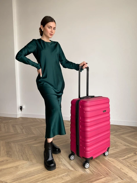 Средний пластиковый чемодан Nord Koffer на 15-18 кг малиновый ...