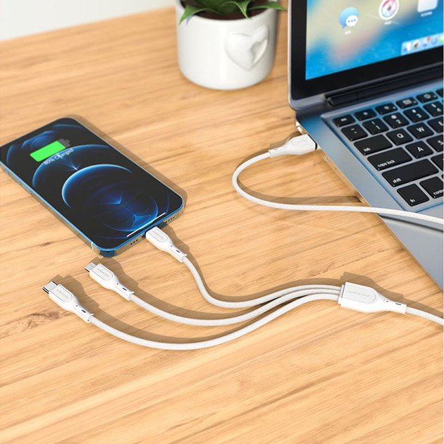 USB кабель Borofone BX66 3 в 1 Lightning/ Micro-USB/ Type-C 2A 1m белый ...