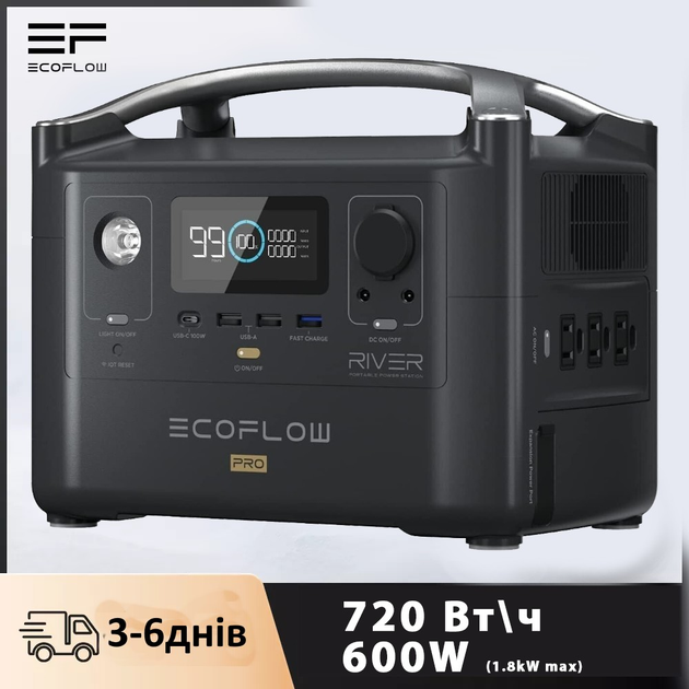Зарядная станция портативная EcoFlow River Pro 720 Вт*ч 600ВТ Экофлоу ...