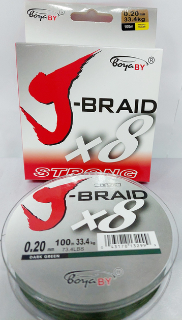 Шнур рыболовный 8-ми жильный Boya BY J-BRAID X8 100м 0.20мм зеленый ...