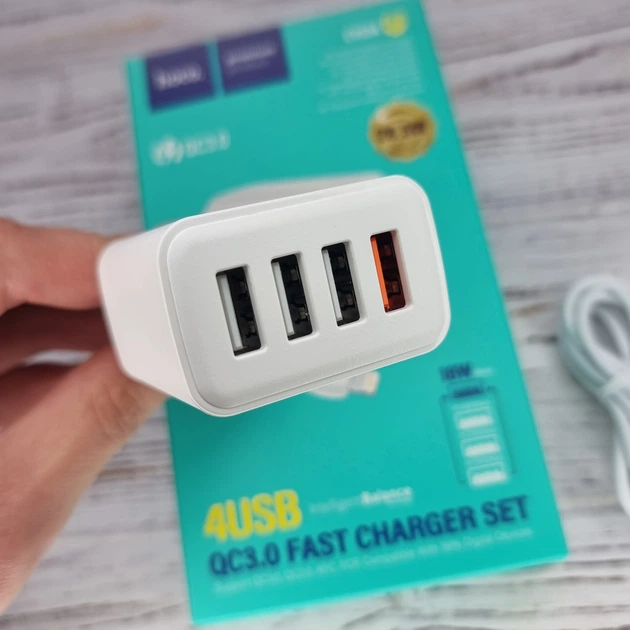Сетевое зарядное устройство Hoco C102A Fuerza на 4 USB выходами с быстрой зарядкой – фото ...