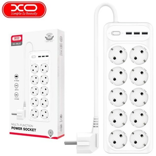 Сетевой фильтр удлинитель XO 10 розеток 3хUSB 2м WL07 (WL07) – фото ...