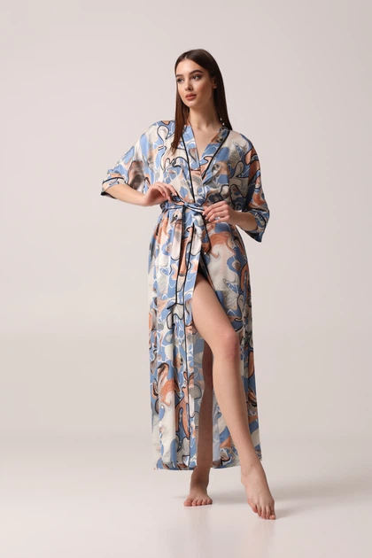 Халат KAIZA максі принт Блакитний Корал XL (42) Еко-шовк – Брендовая одежда | ROZETKA