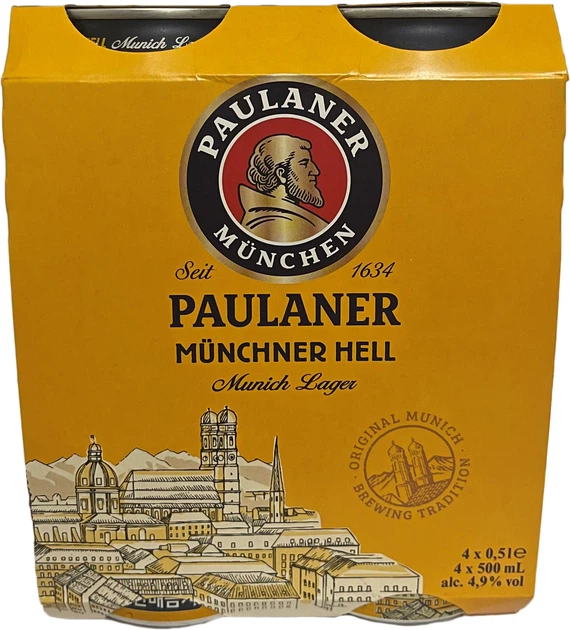 Упаковка пива Paulaner Munchner Hell светлое фильтрованное 4.9% 0.5 л x ...