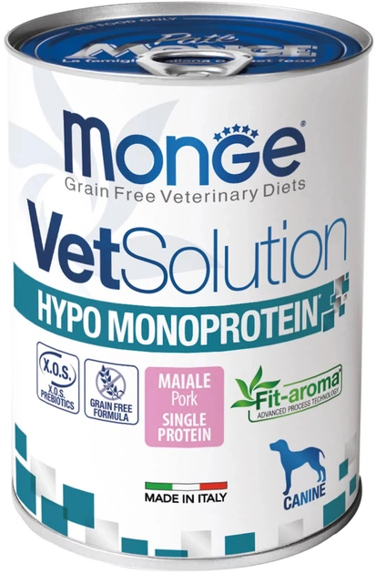 Вологий корм для собак Monge VetSolution Wet Hypo зі свининою 400 г (8009470082020) – купити ...
