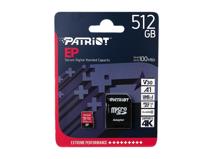 Карта памяти MicroSDXC 512GB UHS-I/U3 Class 10 Patriot EP A1 R90/W80MB ...