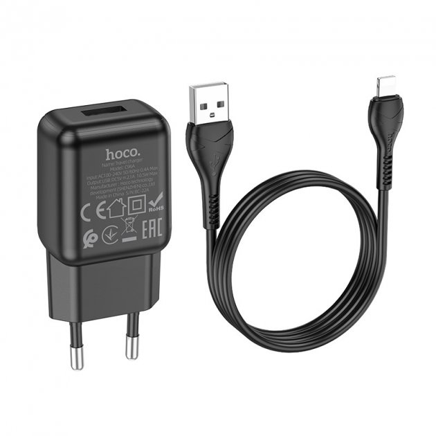 Практичное сетевое зарядное устройство Hoco N1 1USB/2.4A с кабелем ...