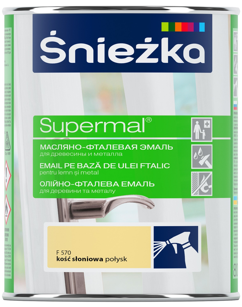 Эмаль для дерева и металла Sniezka SUPERMAL Масляно-фталевая 0,8 л F570 ...