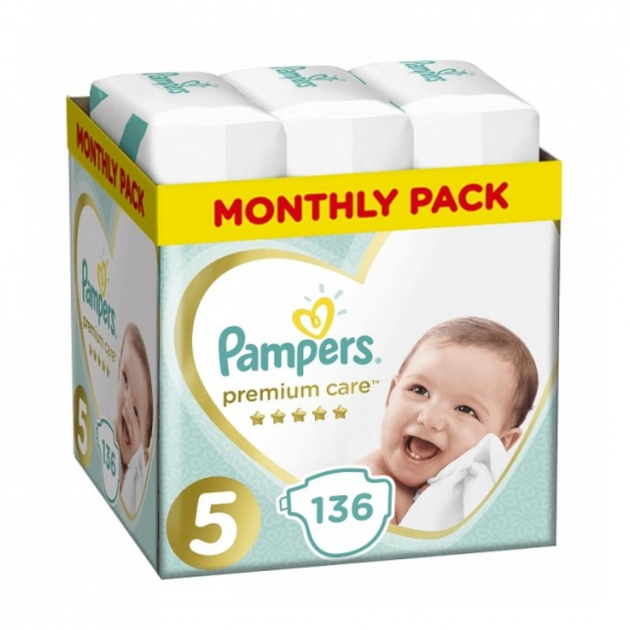 Подгузник Pampers Premium Care Junior Размер 5 (11-16 кг 59338), 136 шт ...