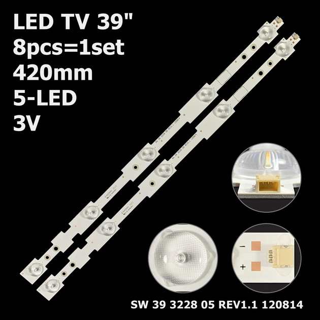LED підсвітка TV 39" 5led 420мм 3V 9E320W SW 39 3228 05 REV1.1 0 SW 39 3228 05 REV1.1 120814 ...