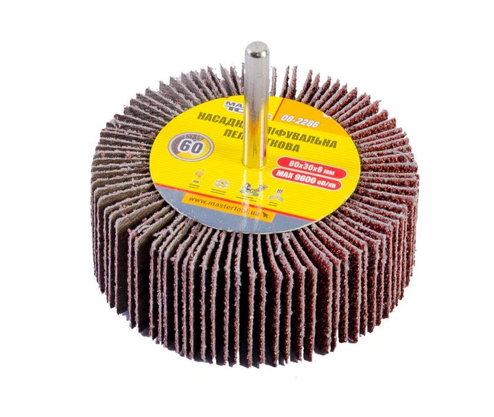 Насадка шлифовальная лепестковая MASTERTOOL зерно 60 80х30 мм со стержнем 6 мм 08-2286 – фото ...