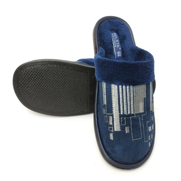 Кімнатні тапочки домашні Белста чоловічі тапочки теплі махрові 033 сині закриті розмір 41 26 26