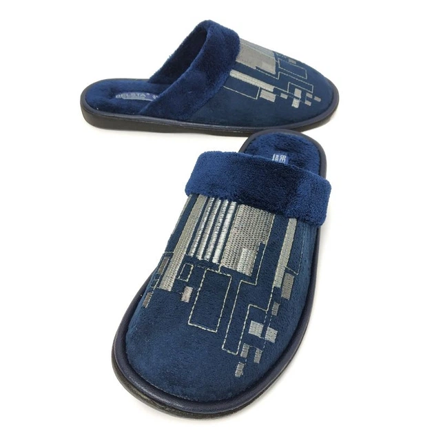 Кімнатні тапочки домашні Белста чоловічі тапочки теплі махрові 033 сині закриті розмір 41 26 26