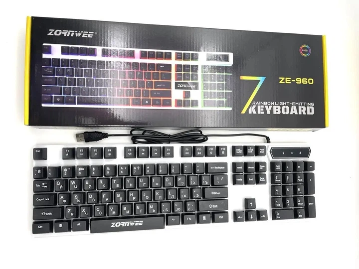 Проводная игровая мультимедийная USB клавиатура ZORNWEE ZE-960 c RGB подсветкой Black (DL97075 ...