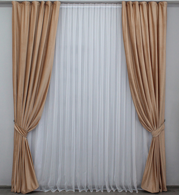 Комплект штор VR-Textil Велюр №1083ш Персиковий 150х270 см 2 шт (30-903 ...