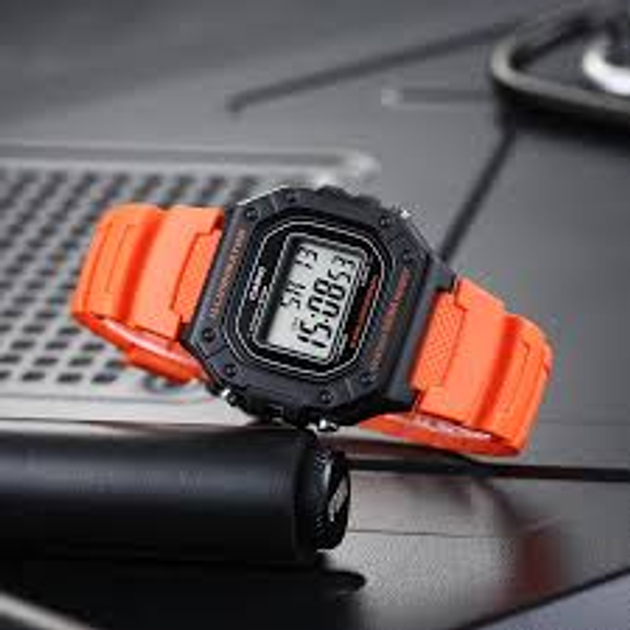 Наручные качественные часы Casio W-218H-4B2 Черные\Оранжевый ремень ...