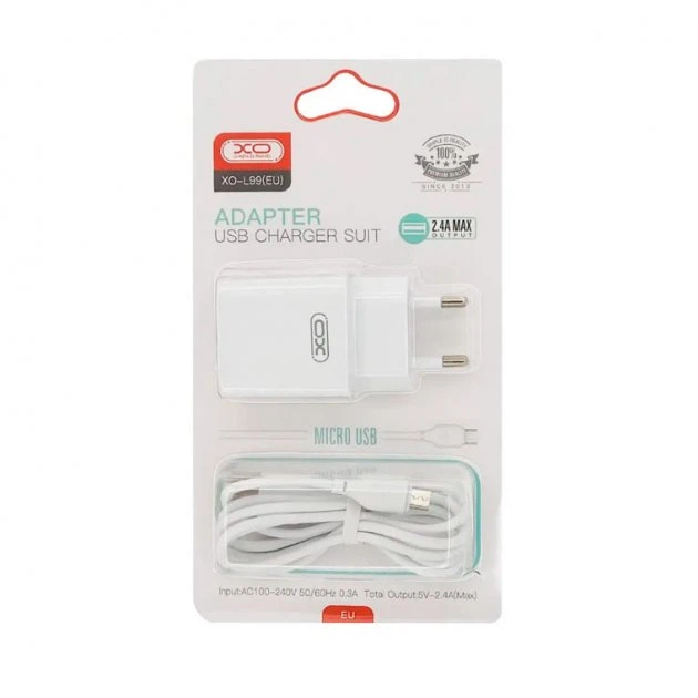 Сетевое зарядное устройство XO L99 (EU) 2.4A Home charger with Micro cable (NB103) Micro – фото ...