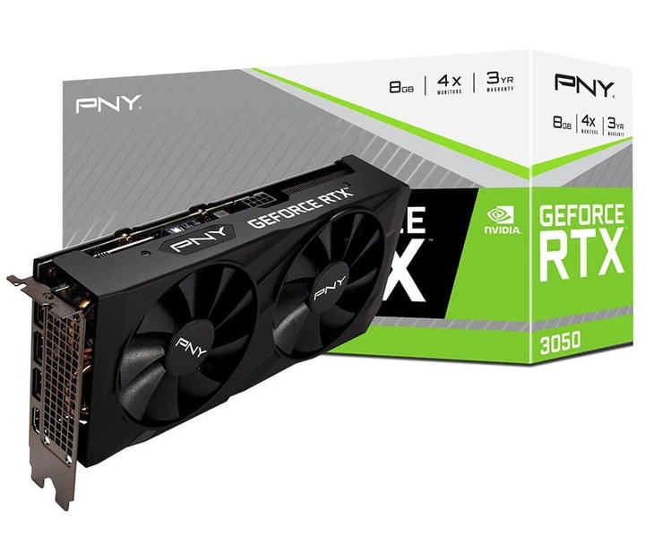 Видеокарта GeForce RTX 3050, PNY, VERTO Dual Fan, 8Gb GDDR6, 128-bit ...
