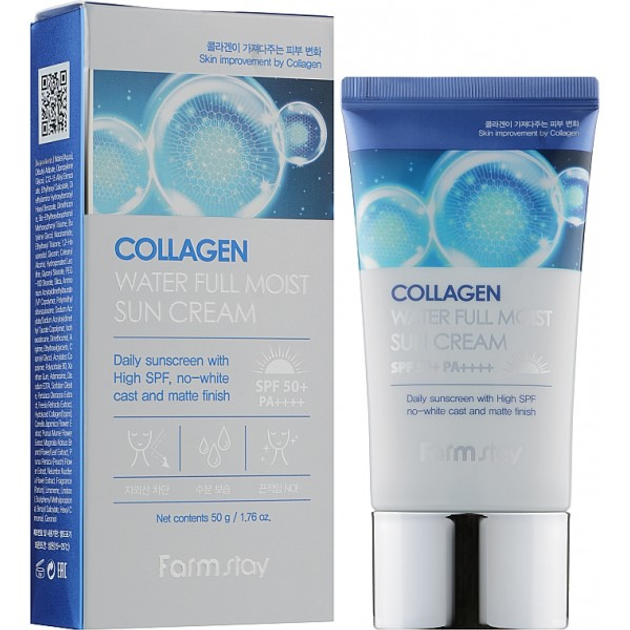 Солнцезащитный крем FarmStay Collagen Water Full Moist Sun Cream SPF50 ...