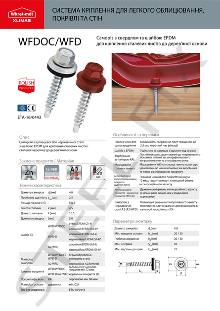 Саморез 4,8х35 для кровли WFD RAL6020 "Wkret-Met" 250 шт (010196 ...