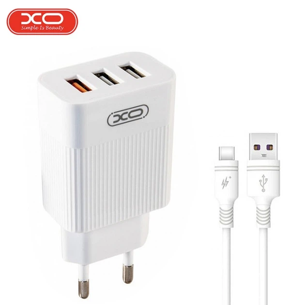 Сетевое зарядное устройство XO L72 QC3.0 3USB/3A с кабелем USB - Type-C ...