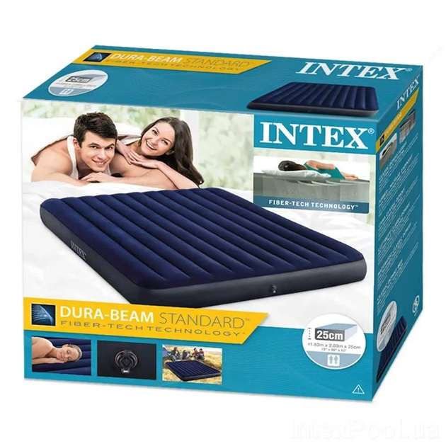 Двухместный надувной велюровый матрас INTEX (64755), размер 183 x 203 x ...