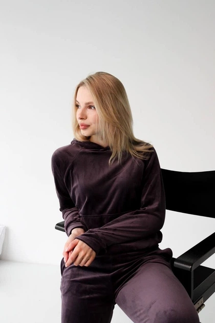 Спортивний костюм жіночий велюровий (кофта + штани) Nika L темний ...