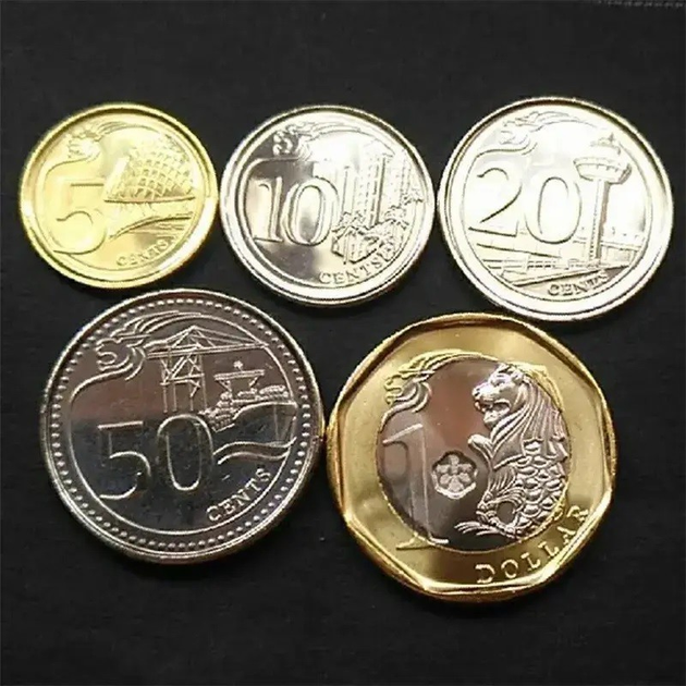 Золотая монета Сингапурский Доллар настоящий набор из 5 монет для ...