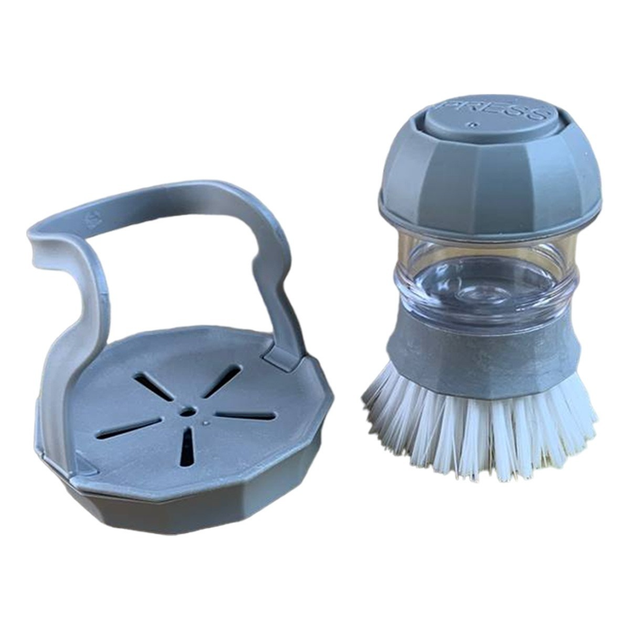 Щетка для мытья посуды Cleaning pot brush серый с дозатором моющего ...