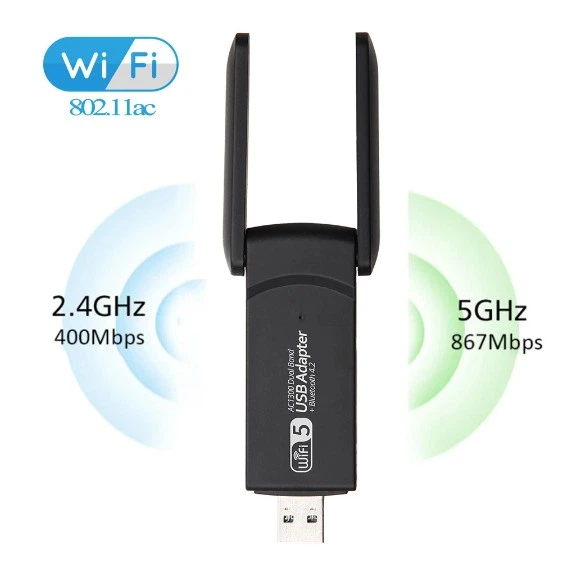 Двухдиапазонный USB 3.0 Wi-Fi 5 1300Mbps + BT4.2 (AC) адаптер 2.4/5GHz ...