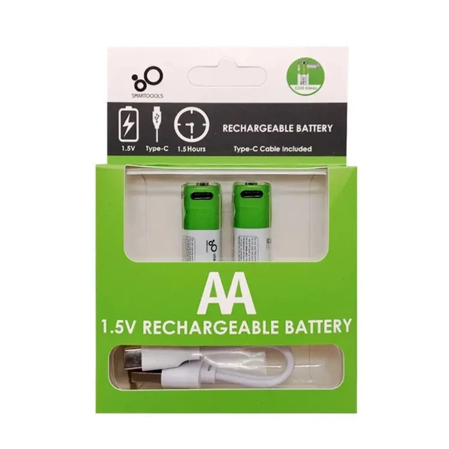 Аккумуляторная батарейка SMARTOOOLS Li-ion AA 1700mAh 1.5V Type-C (2 шт ...
