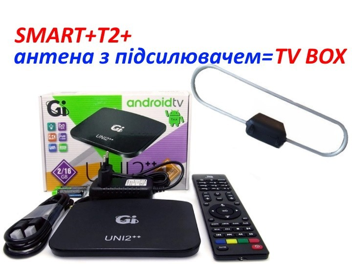 Комплект Смарт Т2 Androidtv Т2 тюнер Gi Uni 2 2 16 Tm Антена