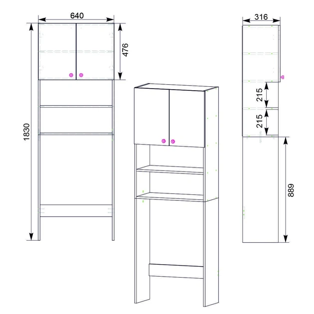 Шафа Пенал для ванної кімнати Надбудова над пральною машиною Компаніт Білий німфея альба