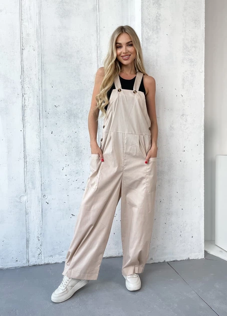 Летний комбинезон женский с широкими штанами 4076033 XL-2XL (52-54) Поликоттон бежевый от ...