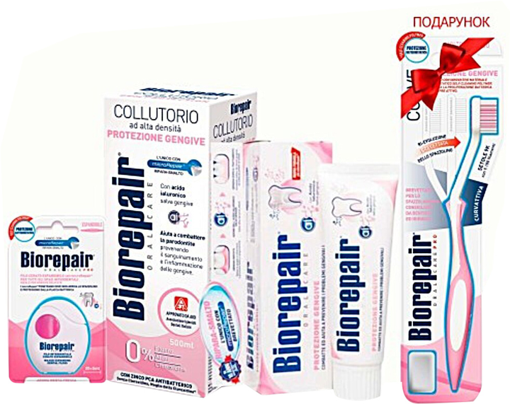 Комплекс Захист ясен Biorepair Зубна паста Ополіскувач Флос + Подарунок ...